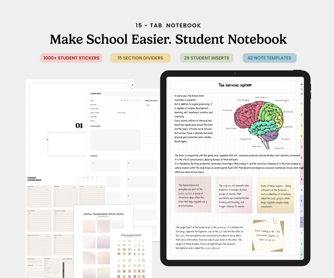 Digital One Subject Notebook With 15 Tabs for Student,hyperlinked ...