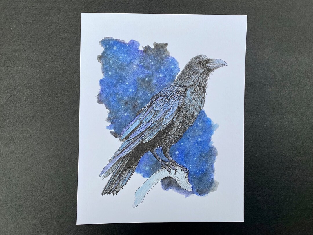 Raven Art Print Starlight Raven Painting Night Sky Background Raven ...