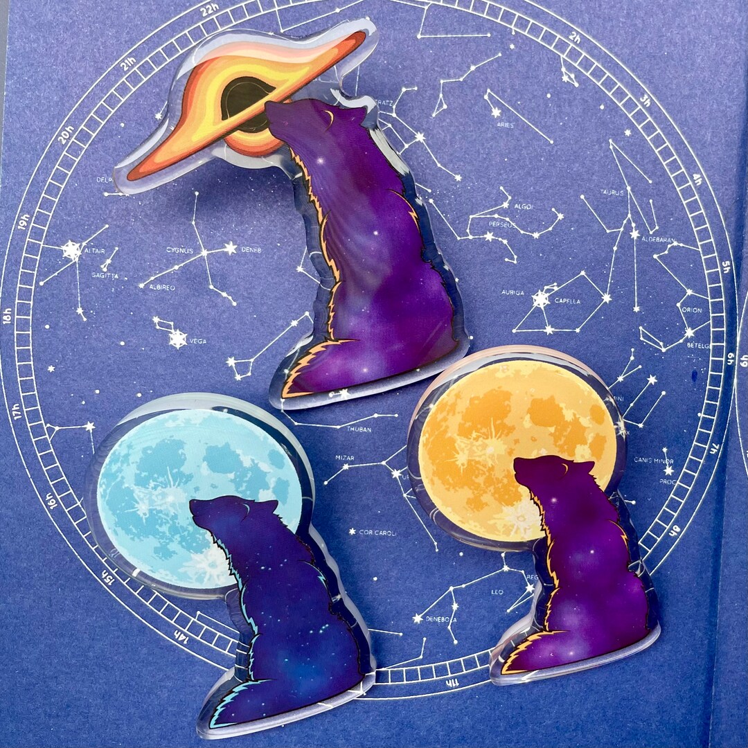 Wolf Pins Cosmic Pins Full Moon Wolf Black Hole Wolf Space Themed Pins ...