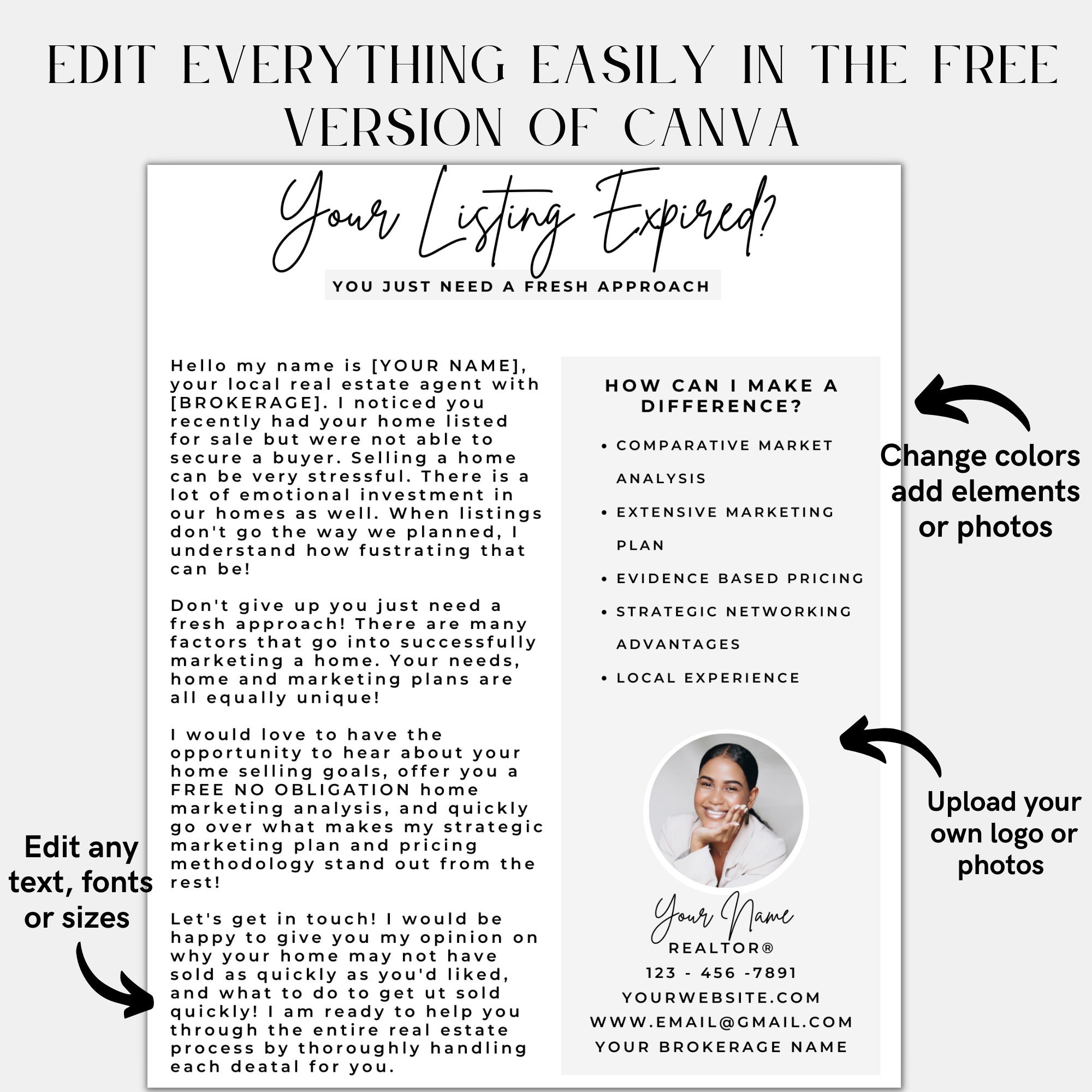 Real Estate Expired Listing Letter,realtor Marketing, Canva Template ...