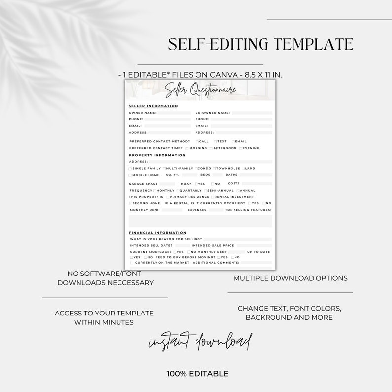 Seller Questionnaire, Seller Survey Questionnaire, Real Estate ...