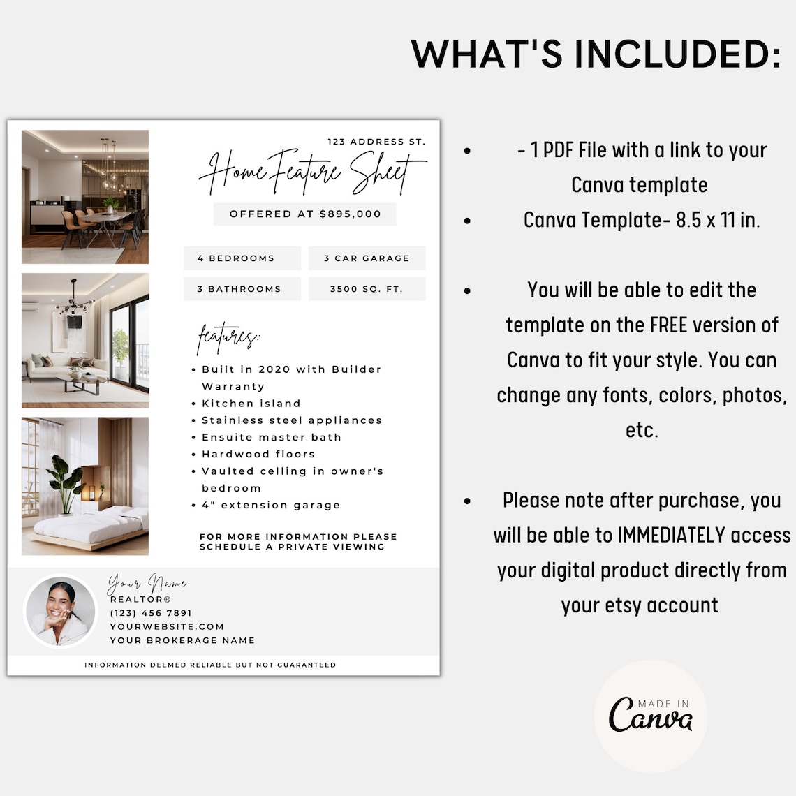 Real Estate Home Feature Sheet Template, Agent Marketing and Branding ...