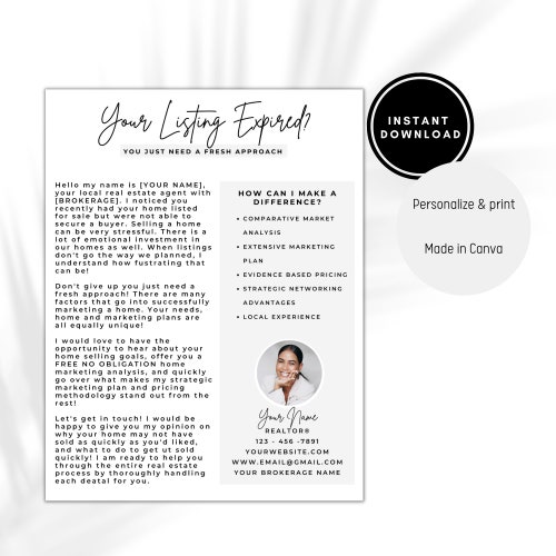 Real Estate Expired Listing Letterrealtor Marketing Canva - Etsy