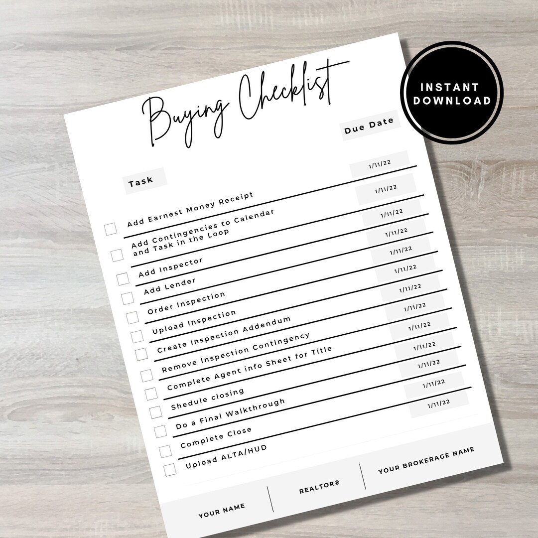 Buyer Agent Checklist, Real Estate Agent Checklist, Buyer Agent ...