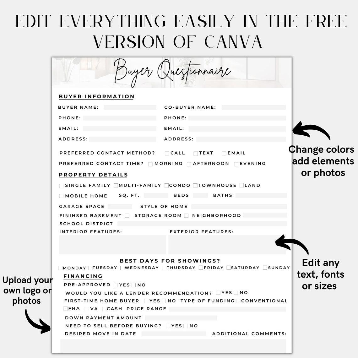 Buyer Questionnaire, Buyer Survey Questionnaire, Real Estate Marketing ...