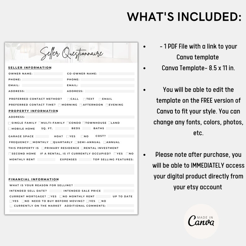 Seller Questionnaire, Seller Survey Questionnaire, Real Estate ...