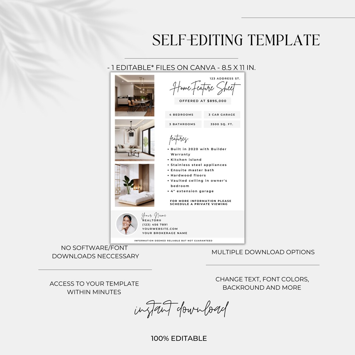 Real Estate Home Feature Sheet Template, Agent Marketing and Branding ...