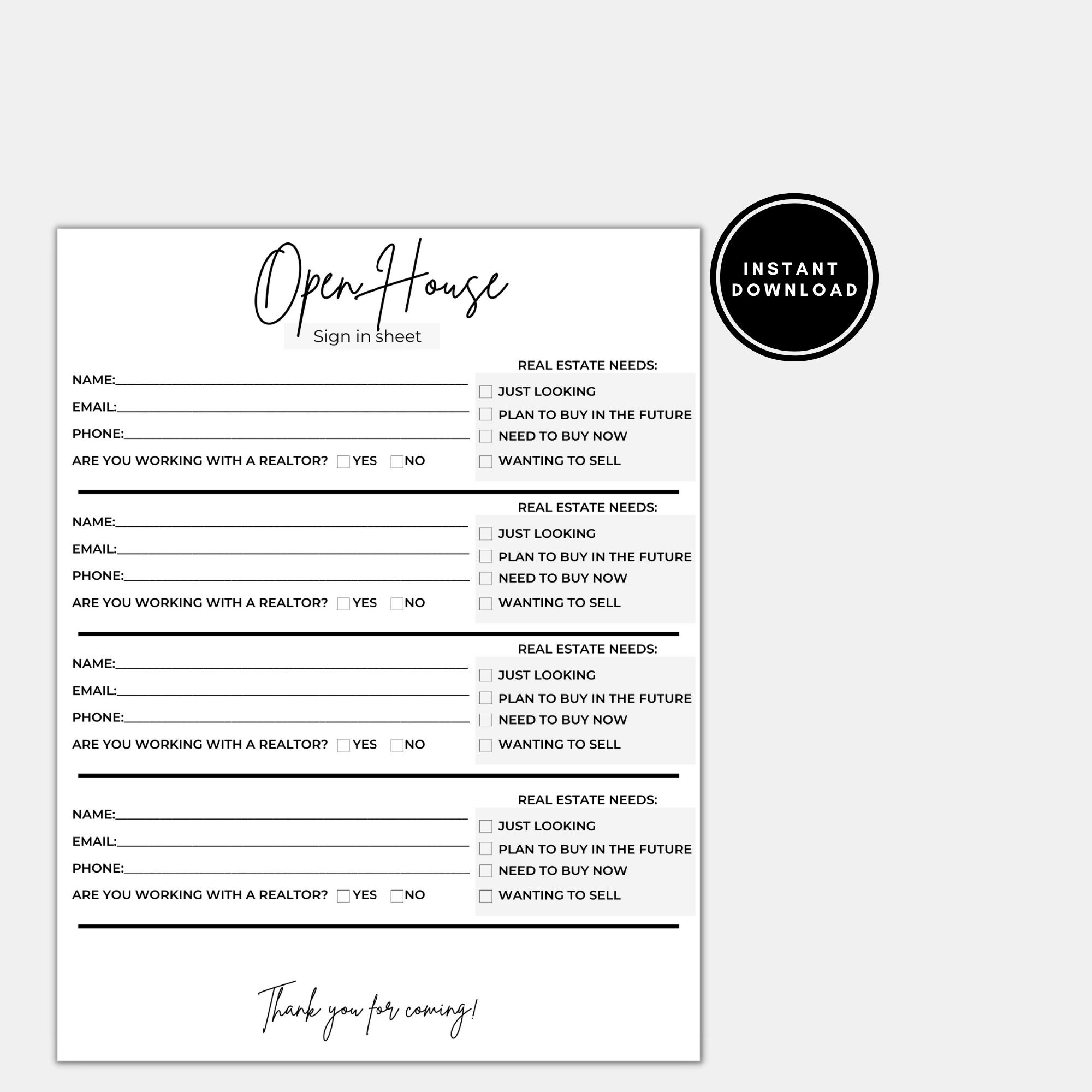 Open House Sign-in Sheets | Real Estate Printable | Real Estate ...