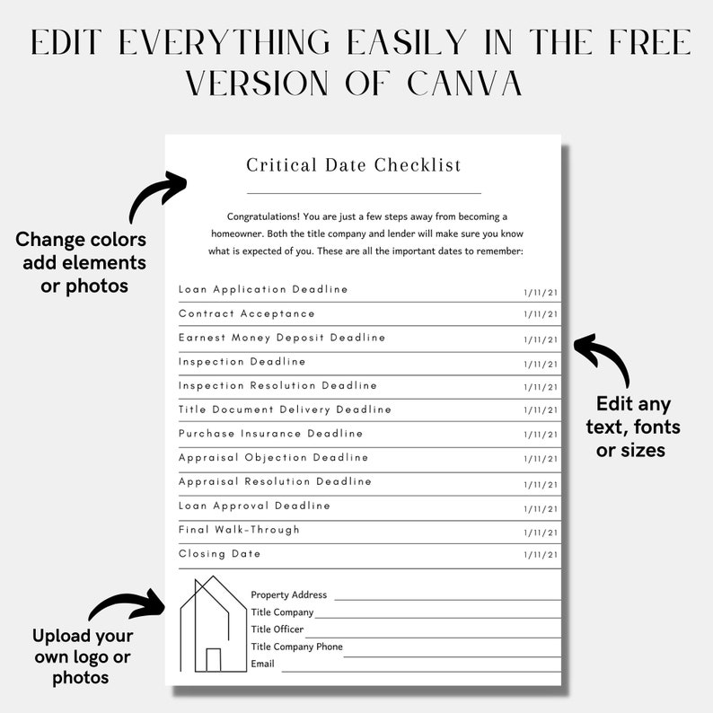 Critical Date Checklist, Home Buyer, Escrow Checklist, Real Estate ...