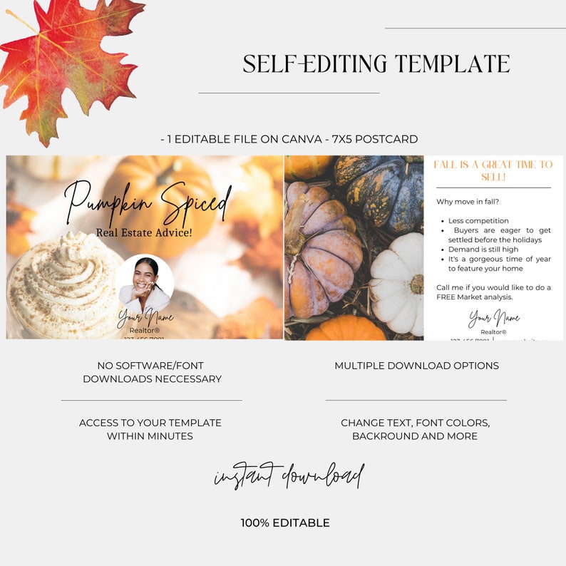 Real Estate Fall Postcard, Real Estate Marketing, Autumn Mailer, Fall ...