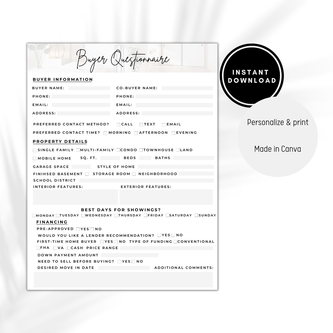 Buyer Questionnaire, Buyer Survey Questionnaire, Real Estate Marketing ...