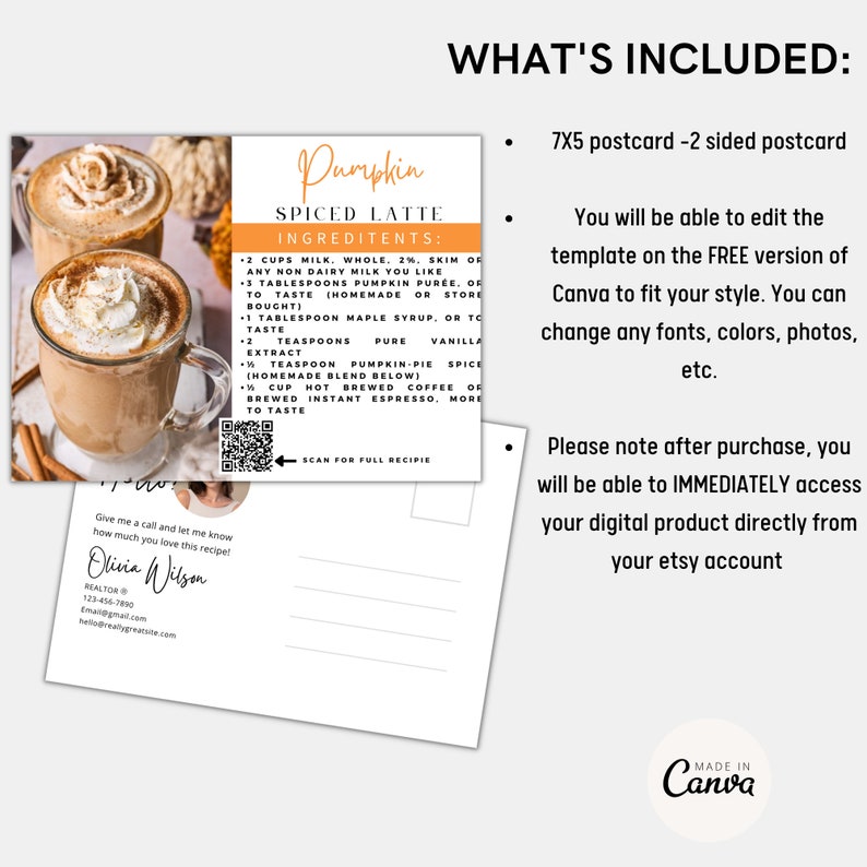 Fall Real Estate Postcard Pack, 3 Month Recipe Postcard, Realtor ...