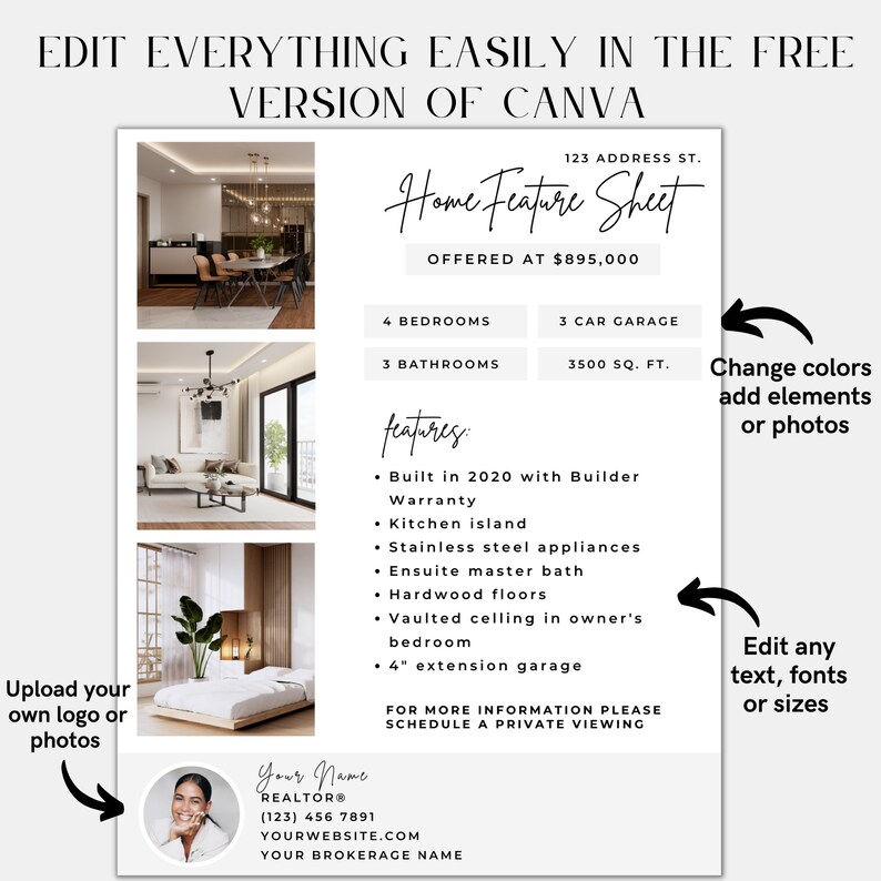Real Estate Home Feature Sheet Template, Agent Marketing and Branding ...