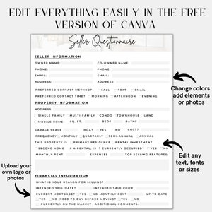 Seller Questionnaire, Seller Survey Questionnaire, Real Estate ...