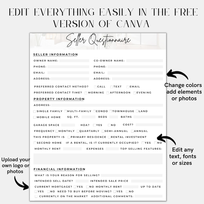 Seller Questionnaire, Seller Survey Questionnaire, Real Estate ...