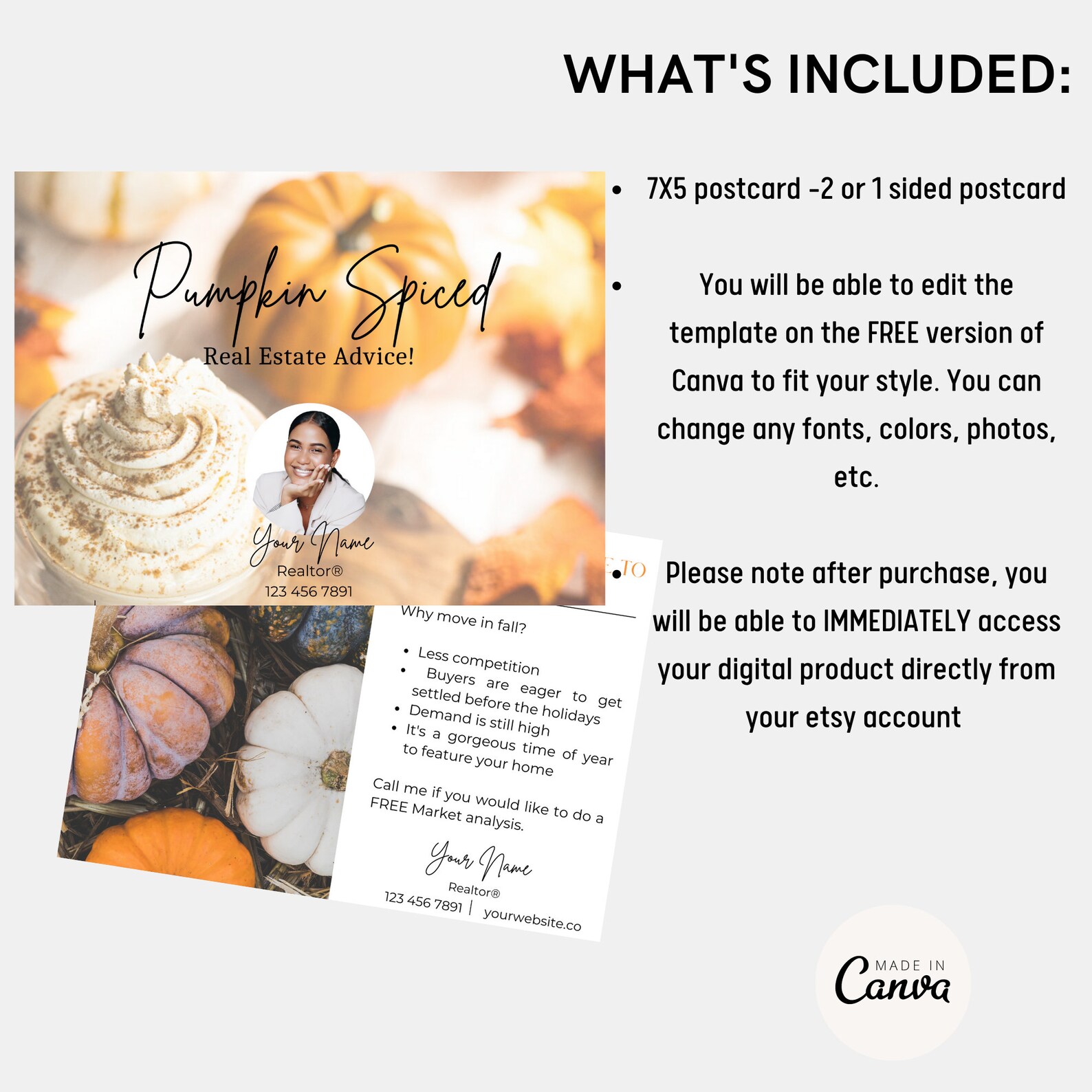 Real Estate Fall Postcard, Real Estate Marketing, Autumn Mailer, Fall ...