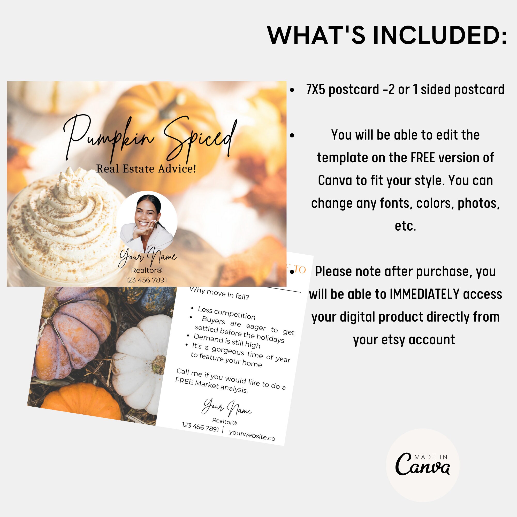 Real Estate Fall Postcard, Real Estate Marketing, Autumn Mailer, Fall ...