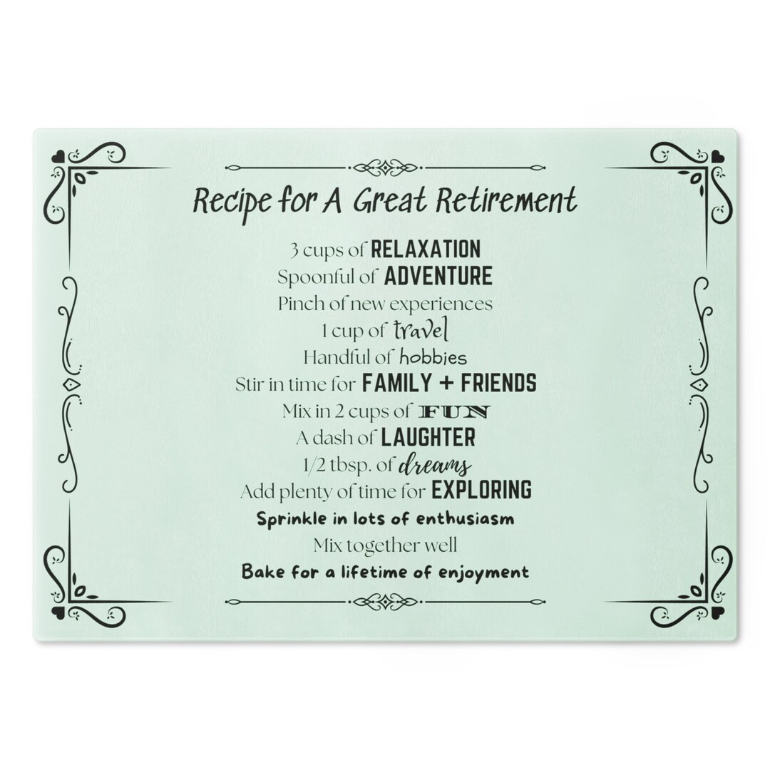 Recipe for a Great Retirement Cutting Board, Tempered Glass Cutting ...