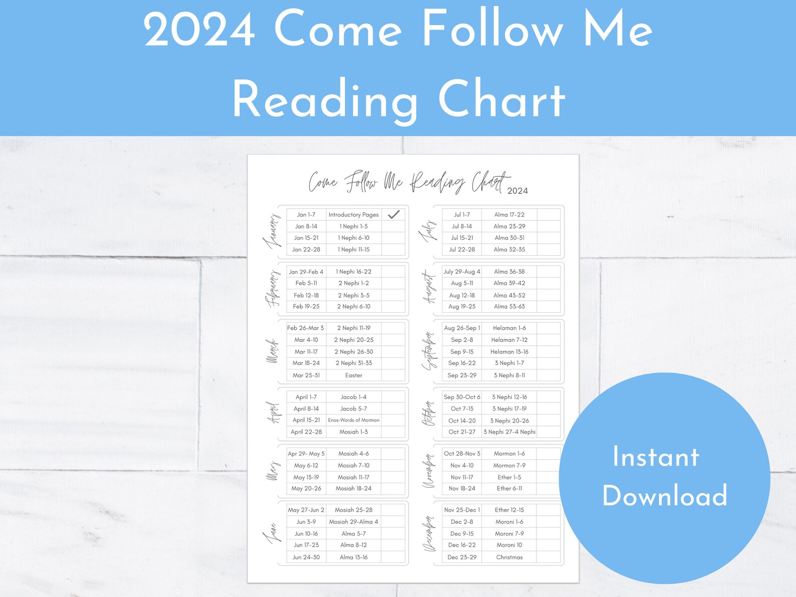 2024 Come Follow Me Reading Chart | Instant Download | Printable Reading Chart | Come Follow Me ...