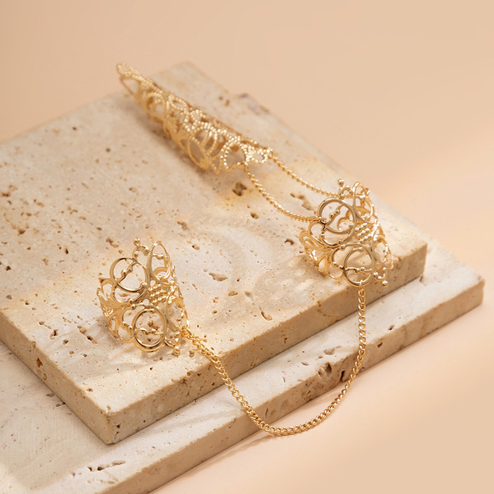 Wedding Finger Ring Chain | Finger Gold Chain Ring | Finger Chain Ring ...