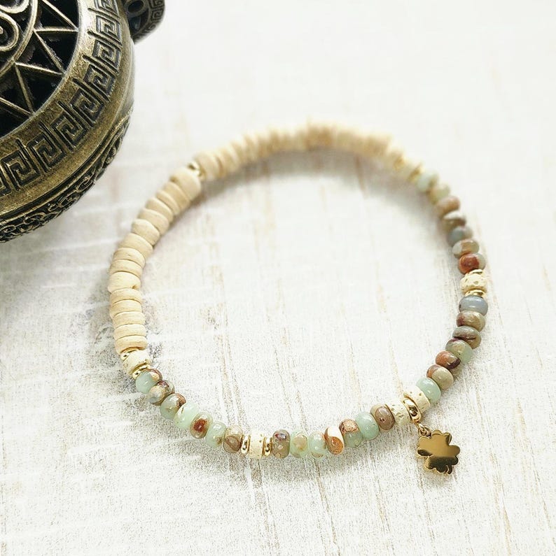 Jasper Gemtone Bracelet Bohemian Style Minimalist Jewellery Gold Luck ...