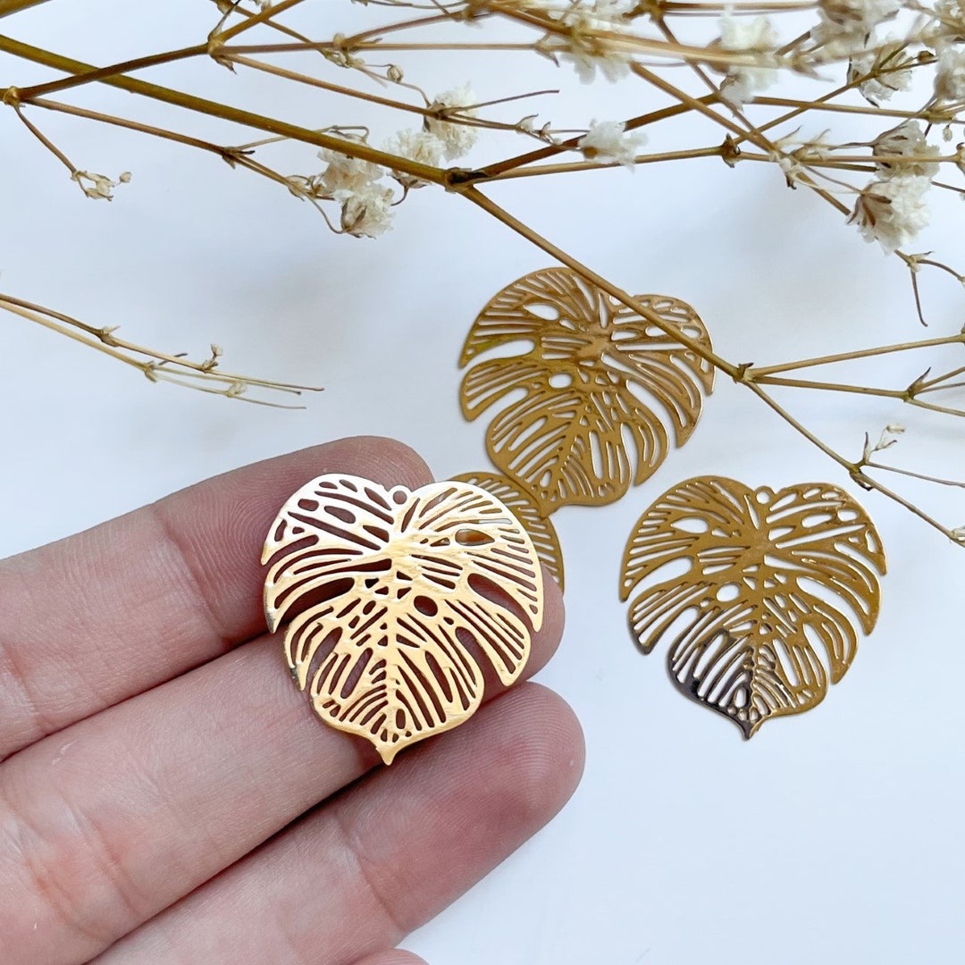 Monstera Leaf Charm Brass, Brass Leaf Charm, Brass Monstera Earring ...