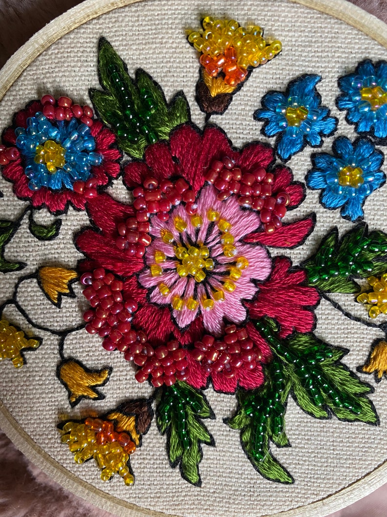Beaded Floral Embroidery Art - Etsy