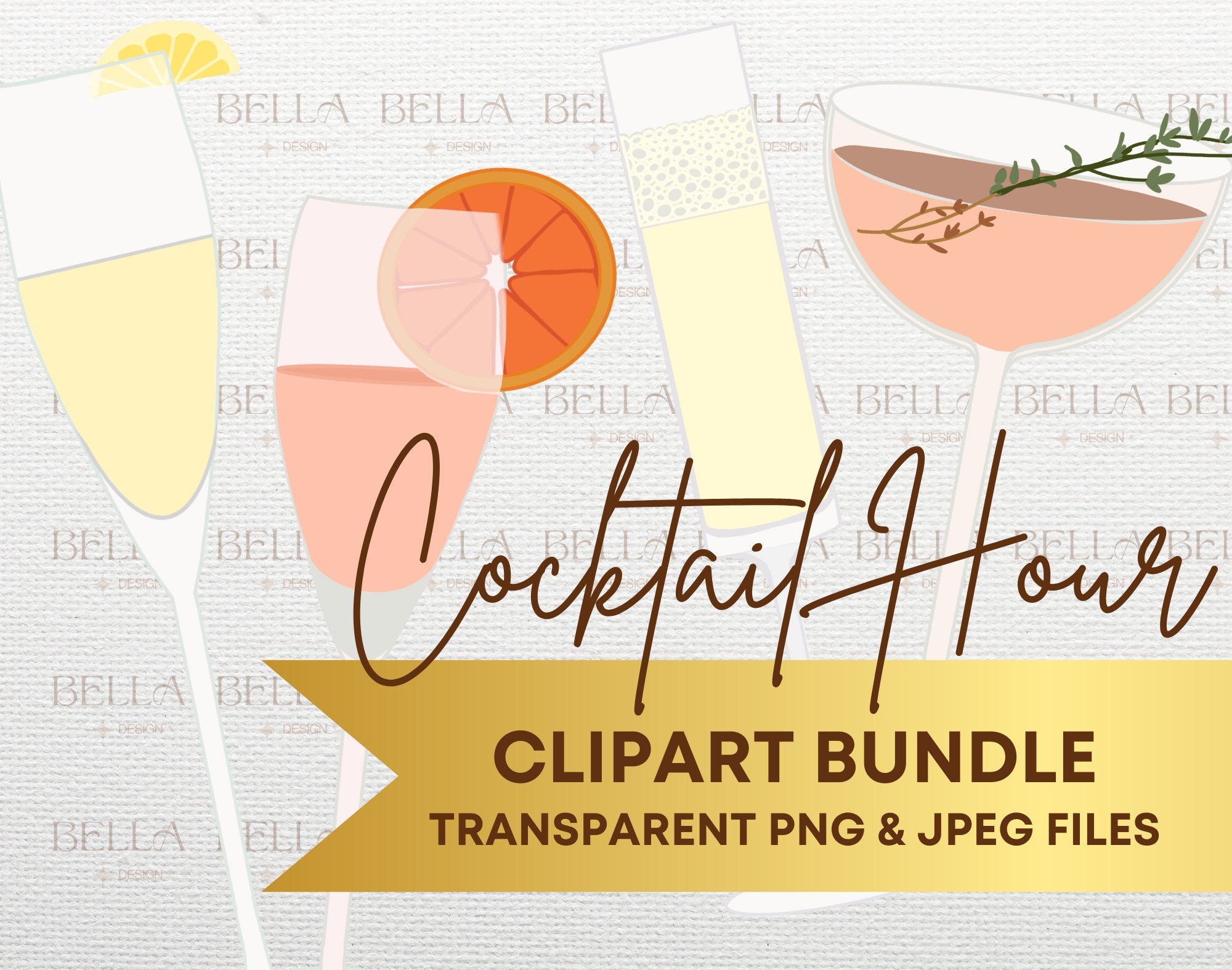 Cocktail Hour Clipart Bundle, Happy Hour Shower Illustrations, Wine ...