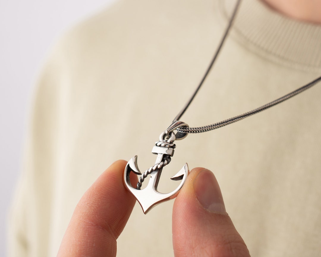 Sterling Silver Sea Anchor Rope Necklace, Handmade Sea Anchor Necklace ...