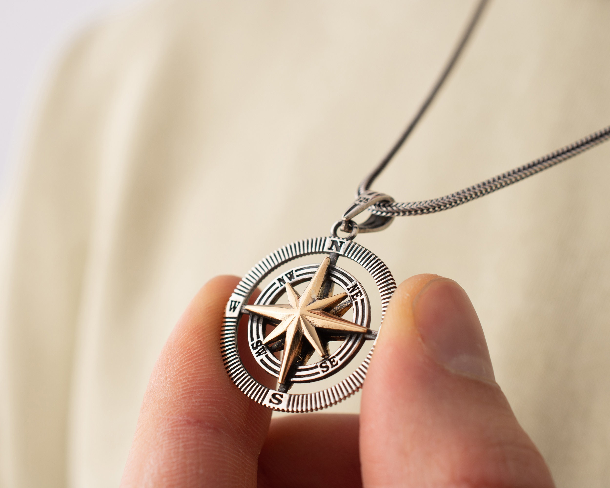 Silver Compass Necklace Engraved Compass Necklace for Men - Etsy