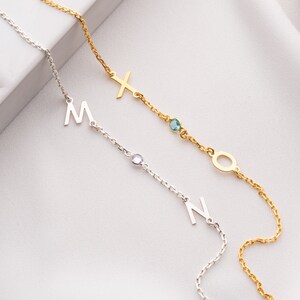 Birthstone Letter Bracelet, Custom Letter Bracelet With Birthstone ...