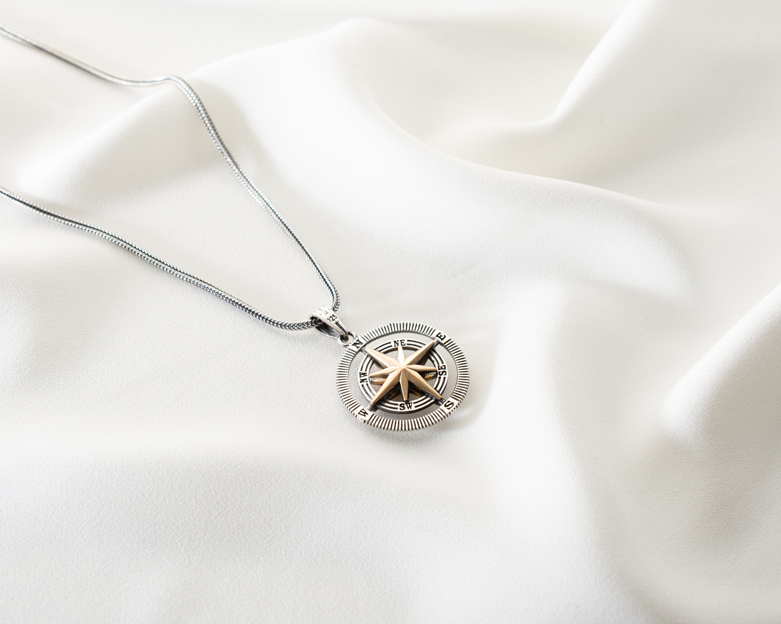 Silver Compass Necklace Engraved Compass Necklace for Men - Etsy