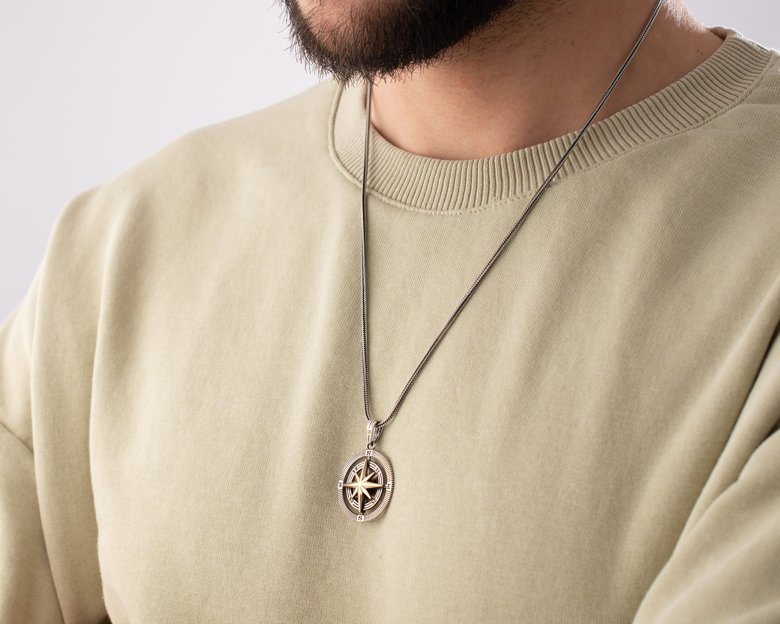 Silver Compass Necklace Engraved Compass Necklace for Men - Etsy