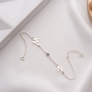 Birthstone Letter Bracelet, Custom Letter Bracelet With Birthstone ...