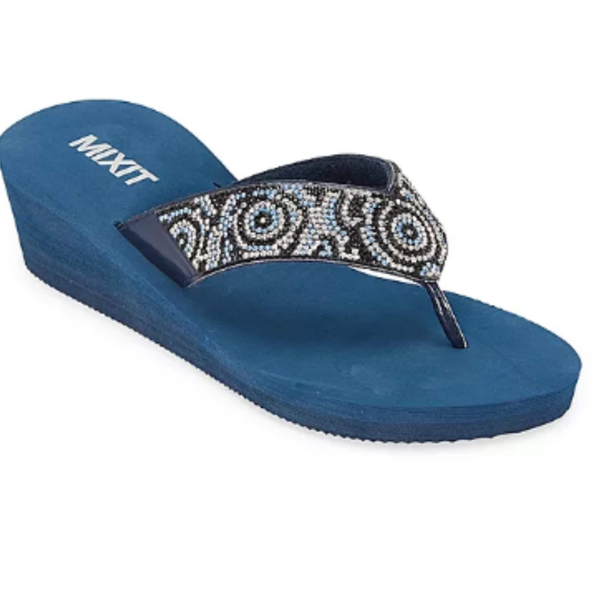 AIMONE-Larissa Sparkle Flip Flops For Women Navy Blue Wedge Sandals Rhinestone Beach Wedding ...