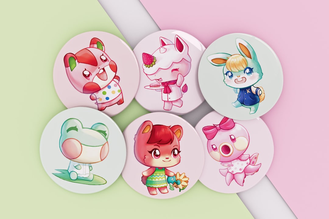 Animal Crossing Button Badges - Spring Themed Characters - Etsy Australia