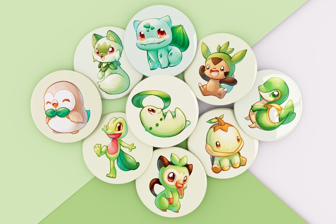 Pokemon Grass Starter Button Badges - Etsy