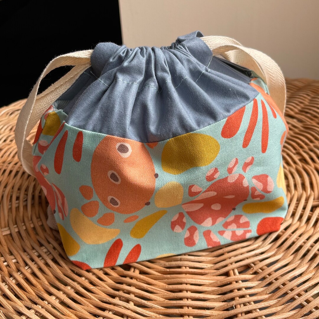 Handmade Drawstring Rectangular Pouch Crab Light Blue Cosmetic Bag Gift ...