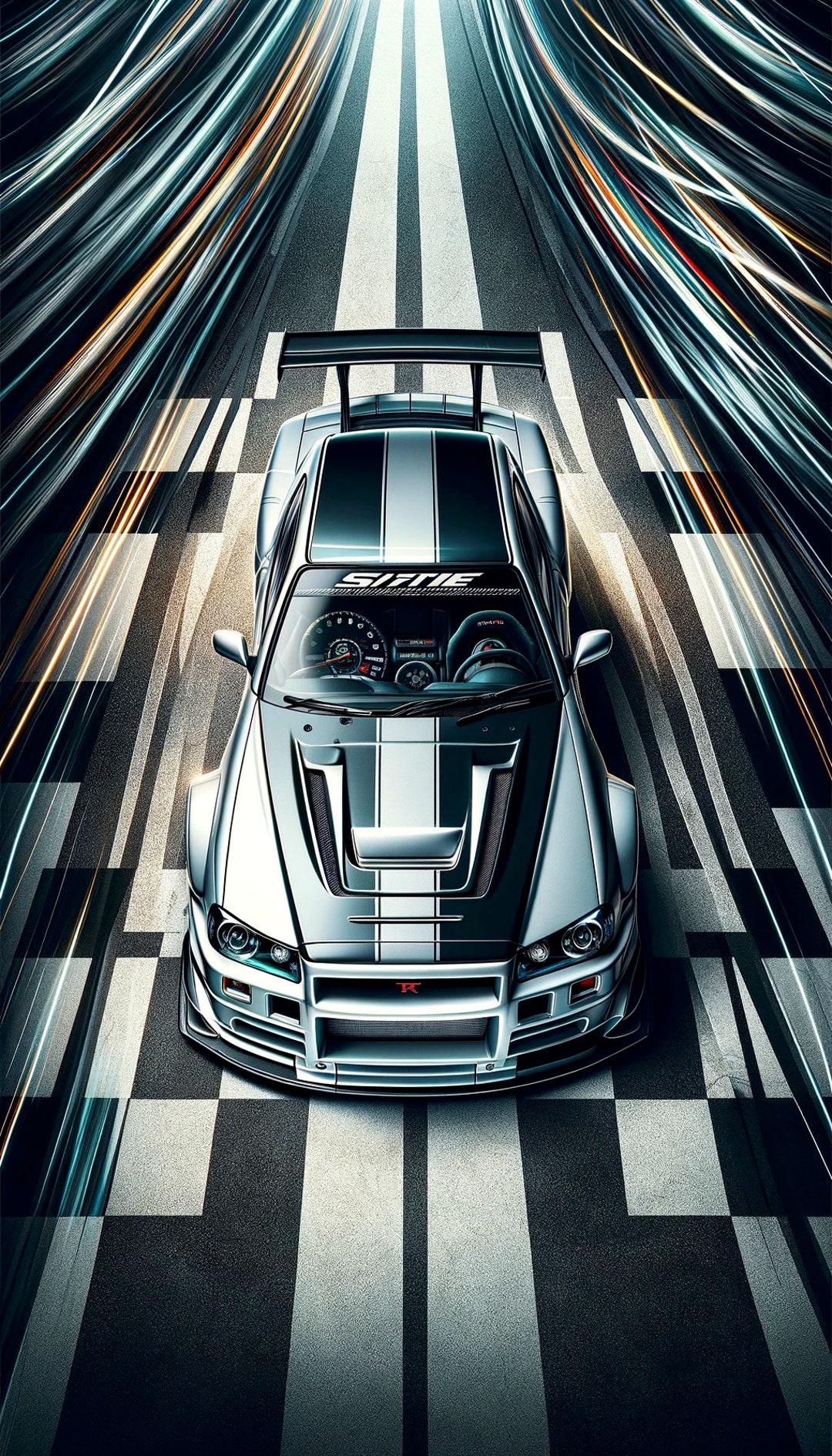 R34 GTR, Nissan Car, Poster, Gift for Boyfriend, Top View of Car, Night ...