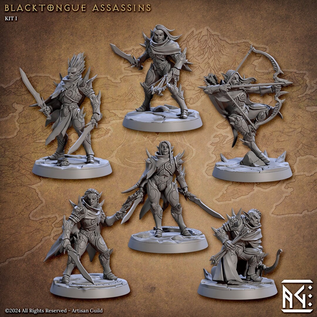 Drow Elves Blacktongue Assassins Elf Fighters Modular Weapons 3D Resin ...