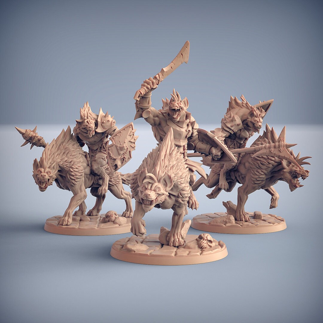 Hyena Riders Bonegnasher Gnolls W/ Choice of Modular Weapons 3D Resin ...