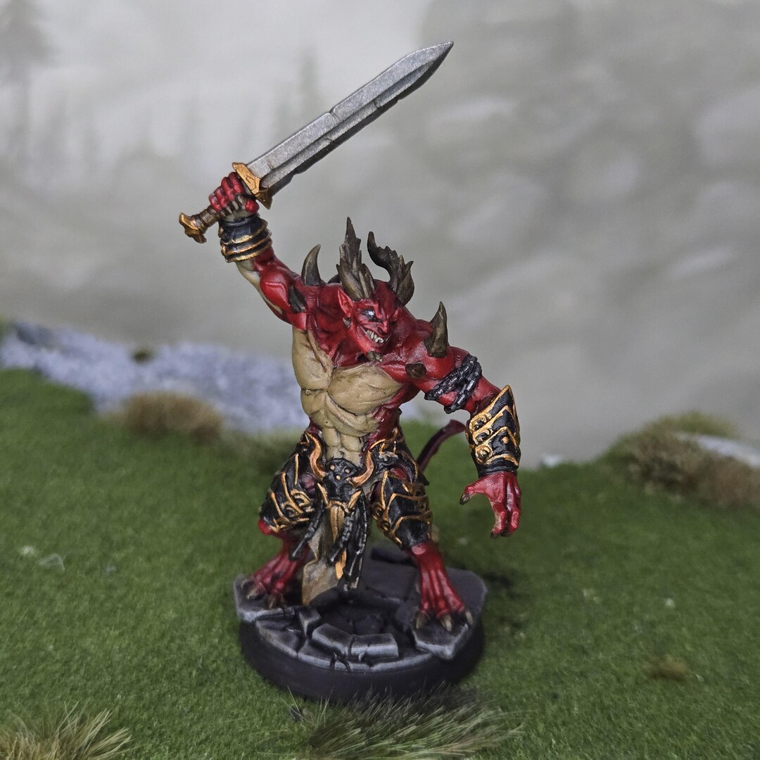 Demon Tiefling Barbarian With Sword on 25mm Base Painted Miniature ...