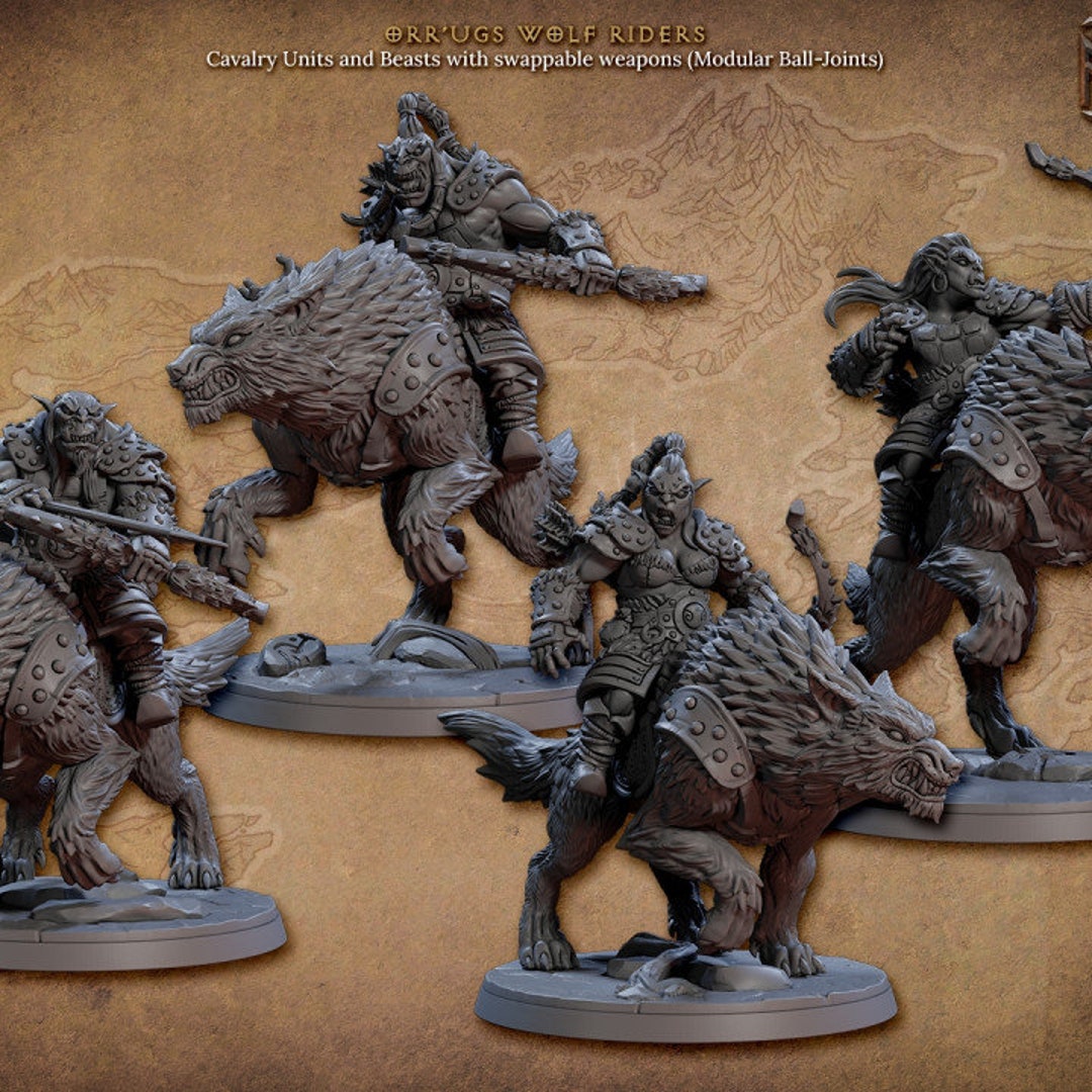 Orc Nomad Orr’ug Dire Wolf Riders With Choice of Modular Weapons 3D ...