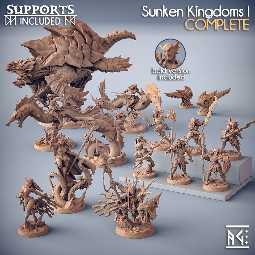 Sunken Kingdoms Merfolk Sea Elf Full Set 3D Resin Printed Models by ...