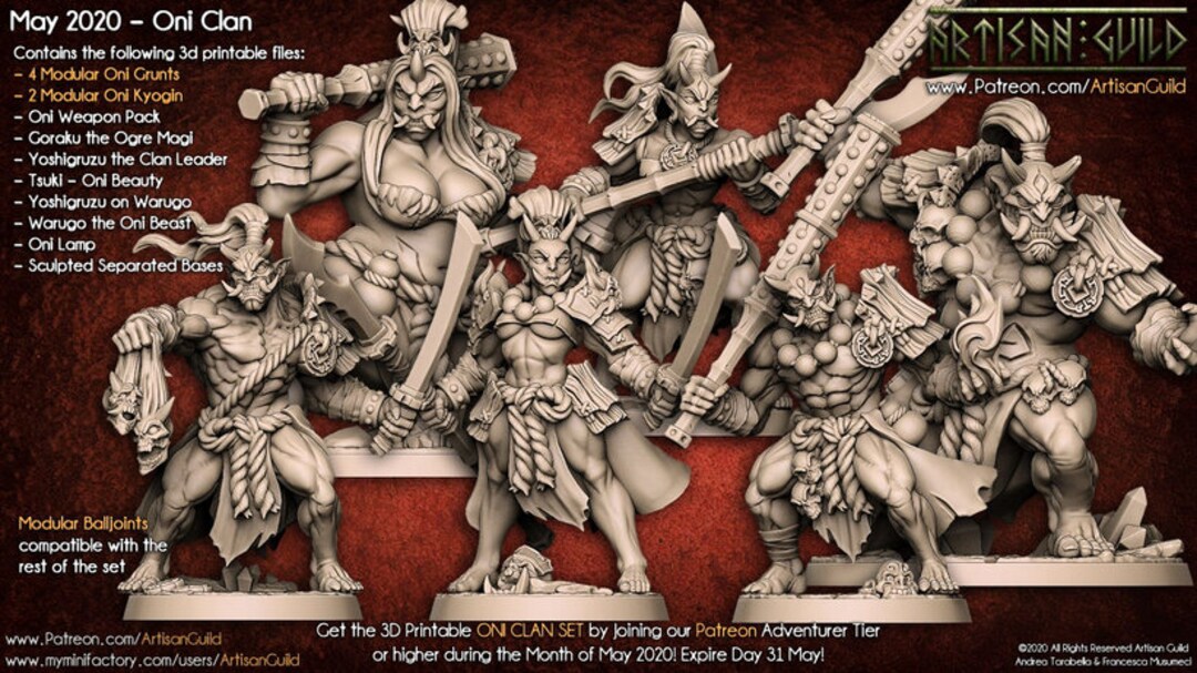 Oni Clan Demons Fighters W/ Choice of Modular Weapons 3D Resin Printed ...