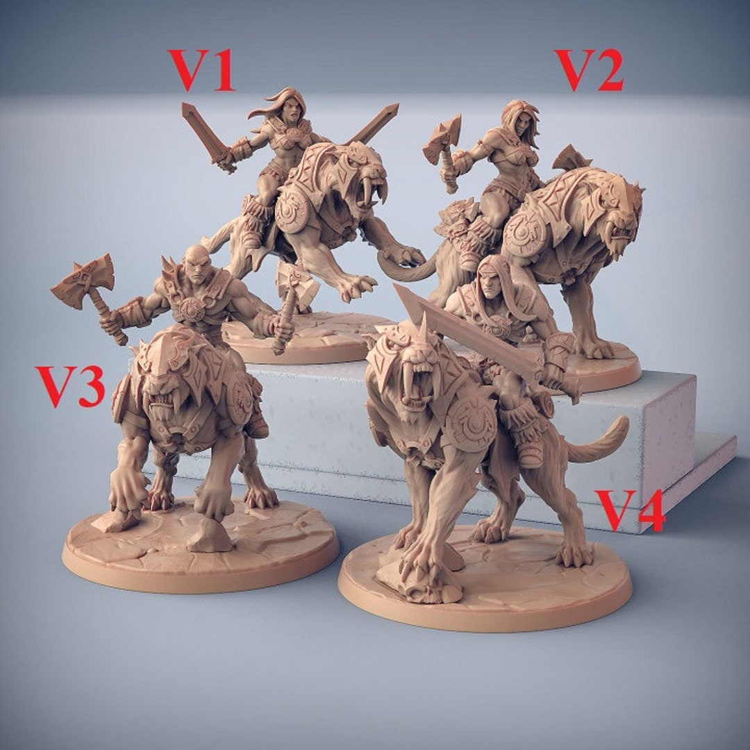 Barbarians Mounted on Smilodon Giant Cat Mounts 3D Resin Printed Models ...