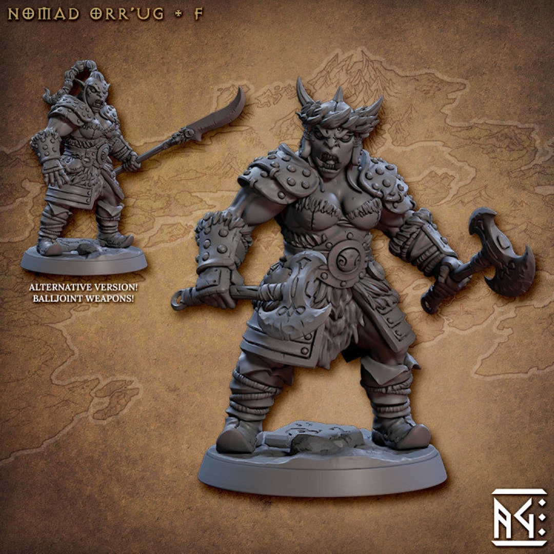 Female Orc Nomad Orr’ug Warrior With Choice of Modular Weapons 3D Resin ...