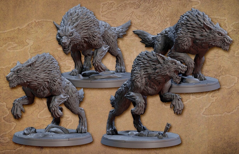Dire Wolves on 50mm Bases Nomad Orr’ug 3D Resin Printed Models by ...