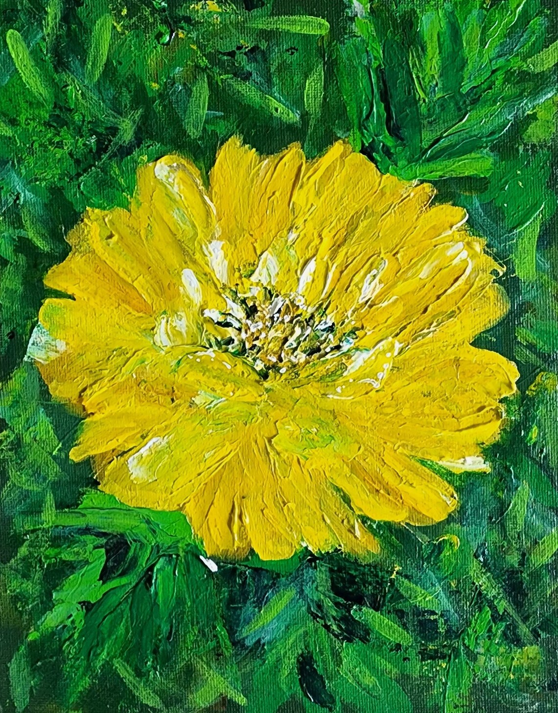 Yellow Peony Painting, Abstract Floral Wall Decor, Palette Knife ...