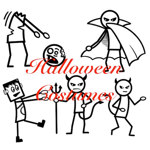 Halloween Costume SVG and PNG Stick Figure Clipart 1 - Etsy